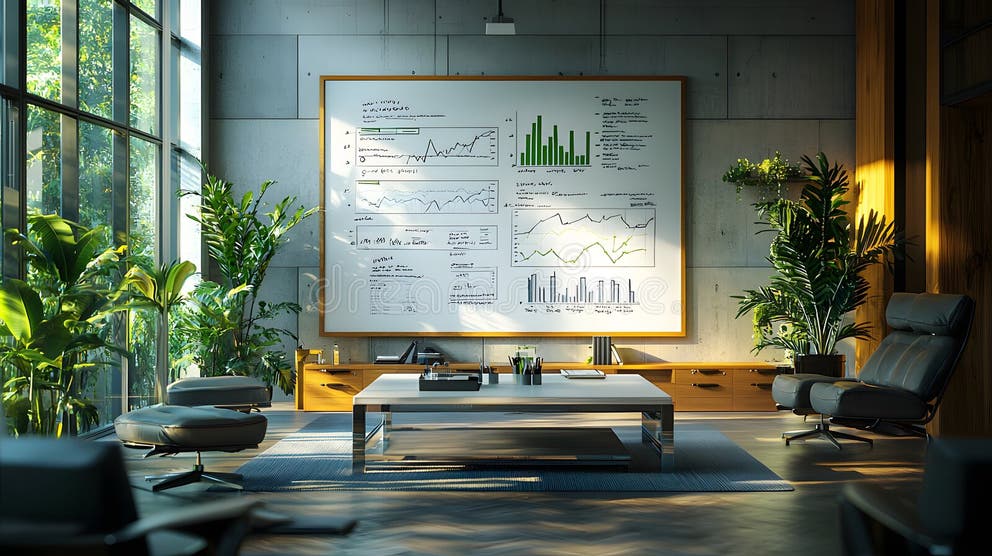 Modern Office Space Featuring a Whiteboard with Key Points on Inventory ...