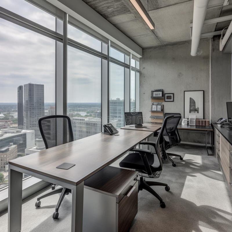 Modern Office Space with Floor-to-ceiling Windows with a View of a ...
