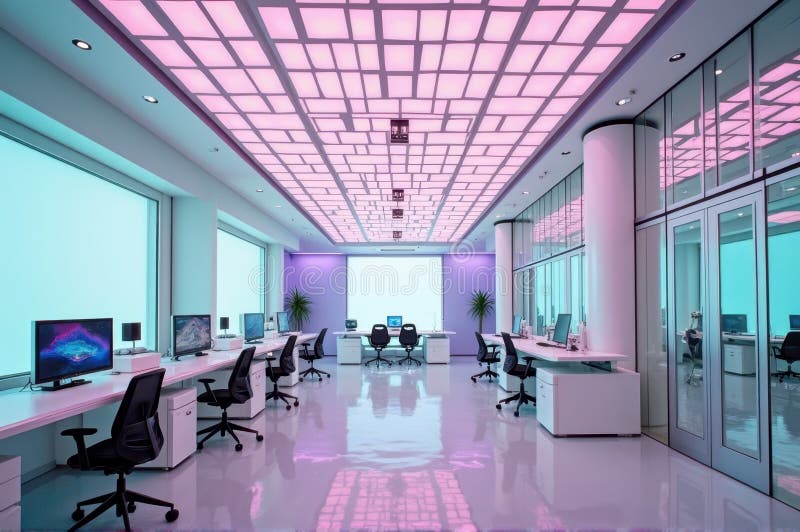 Modern Office Space with Futuristic Lighting and Sleek Design Stock ...