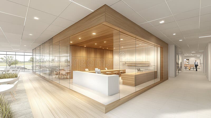 Modern Office Space with Glass-enclosed Reception Area Stock ...