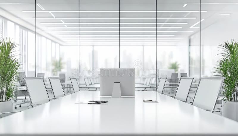 Modern Office Space with Glass Partitions and Meeting Table, Corporate ...
