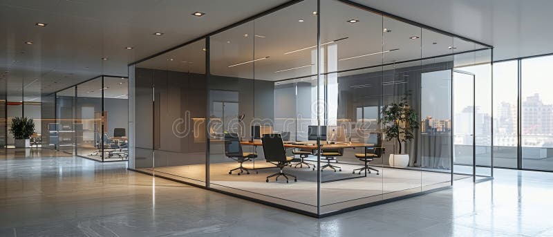 Modern Office Space with Glass Walls, Featuring a Conference Room with ...