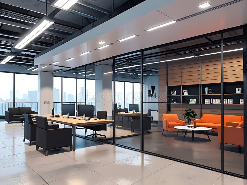 Modern Office Space Interior with Furniture Innovative Work Spaces ...