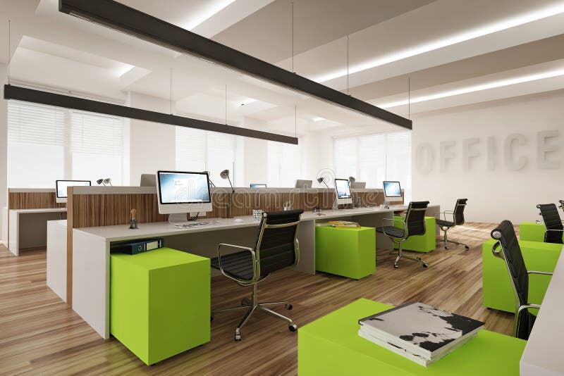 Modern Computer Office Open Space Interior. 3d Rendering Stock ...