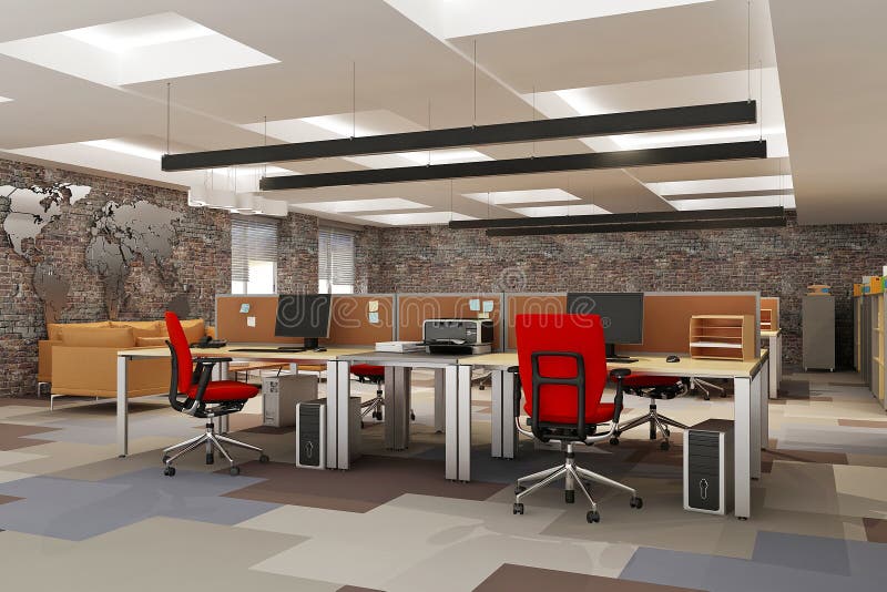 Modern Computer Office Open Space Interior. 3d Rendering Stock ...