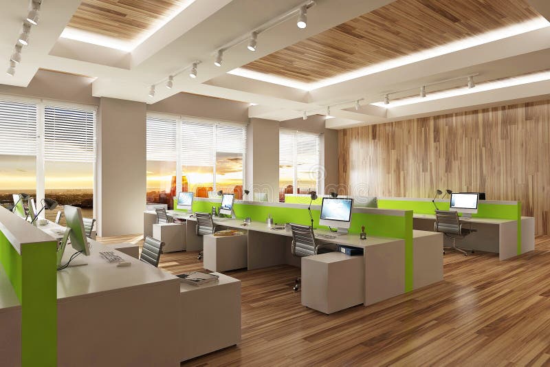 Modern Computer Office Open Space Interior. 3d Rendering Stock ...