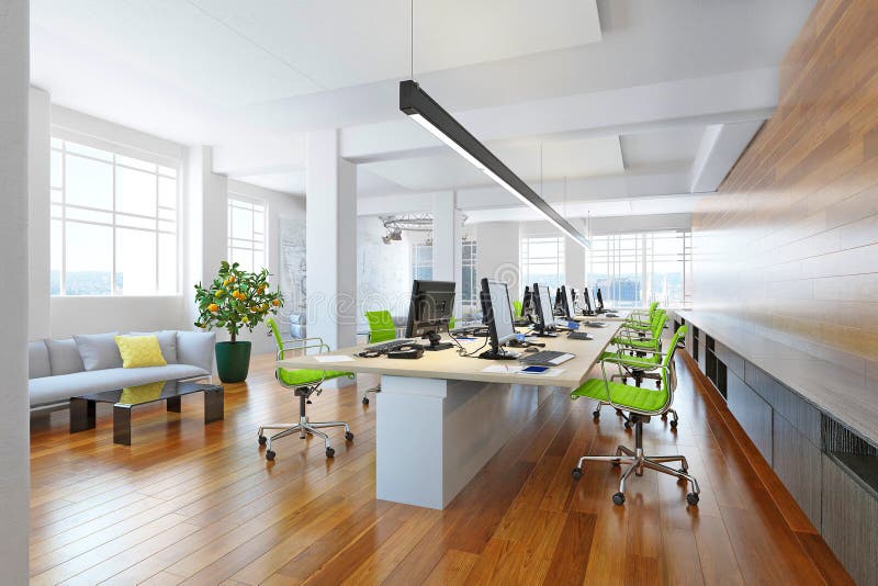 Modern Computer Office Open Space Interior. 3d Rendering Stock ...
