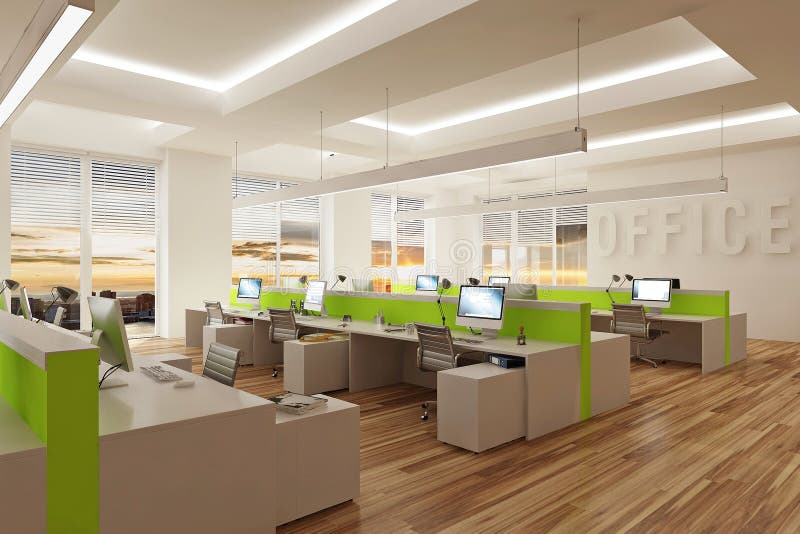 Modern Computer Office Open Space Interior. 3d Rendering Stock ...