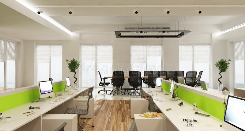 Modern Computer Office Open Space Interior. 3d Rendering Stock ...