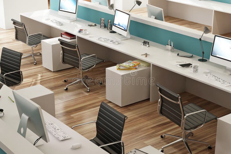 Modern Computer Office Interior with Wooden Accents and a Beautiful ...