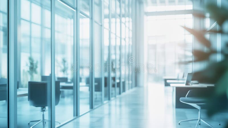 Modern Office Space with Large Glass Windows and Ergonomic Desks in a ...