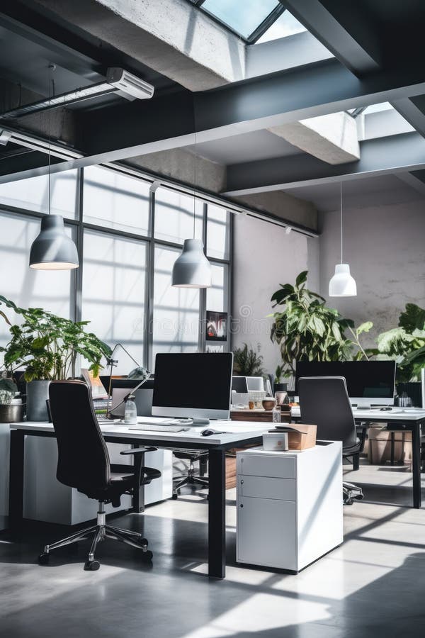 Modern Office Space with Large Window, Created Using Generative Ai ...