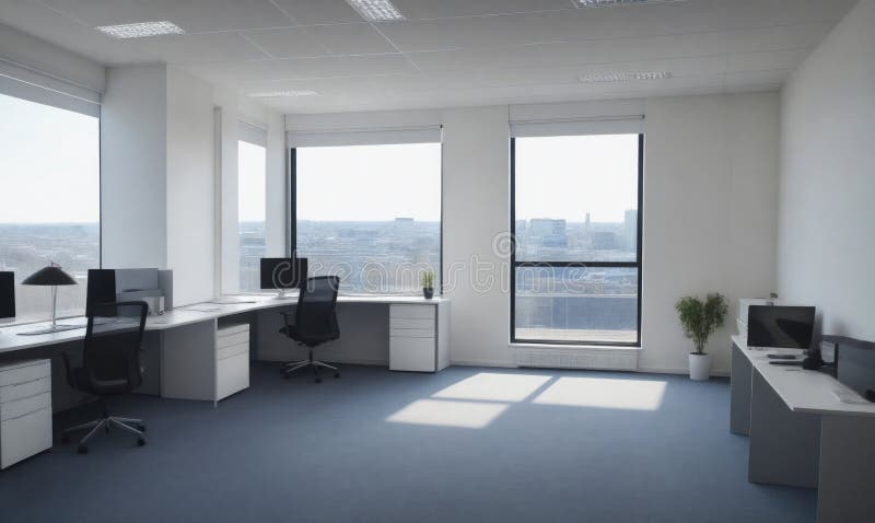 A Modern Office Space with Large Windows and City Views Stock Photo ...