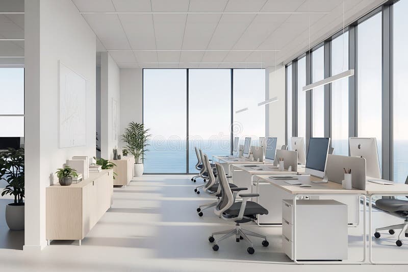 Modern Office Space with Large Windows Offering a View of the Ocean ...