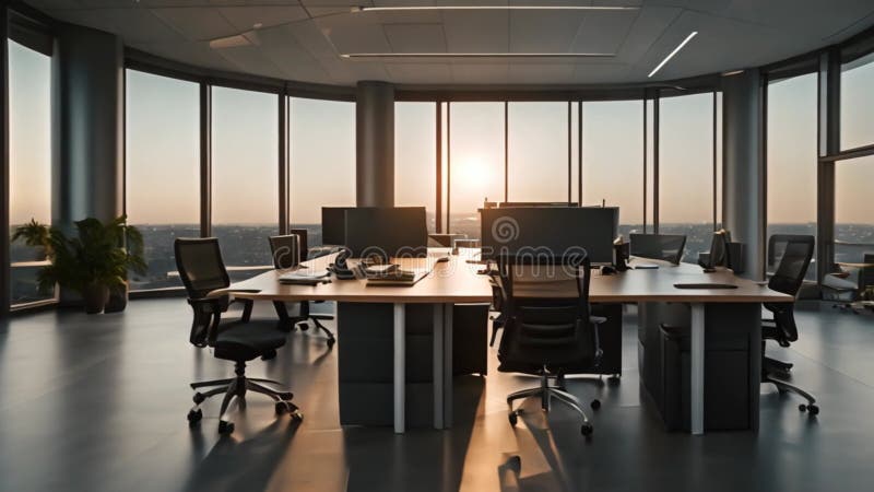 Modern Office Space with Sunset View Stock Footage - Video of horizon ...