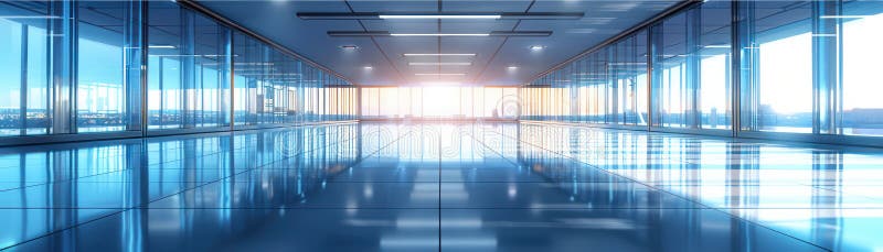 Modern Office Space with Large Windows and Sunlight Reflection on Shiny ...