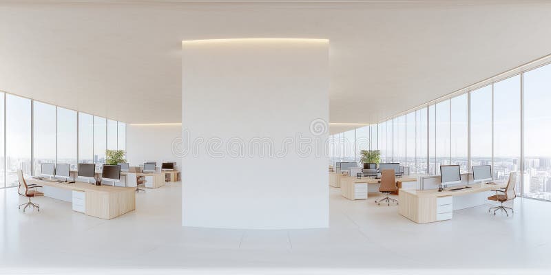 Modern Office Space with Light Colored Wooden Desks, Chairs. Spacious ...