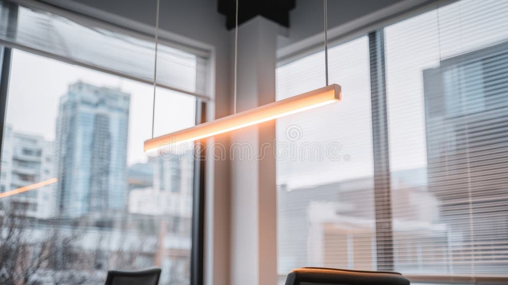 A Modern Office Space with a Long, Rectangular Light Fixture Hanging ...