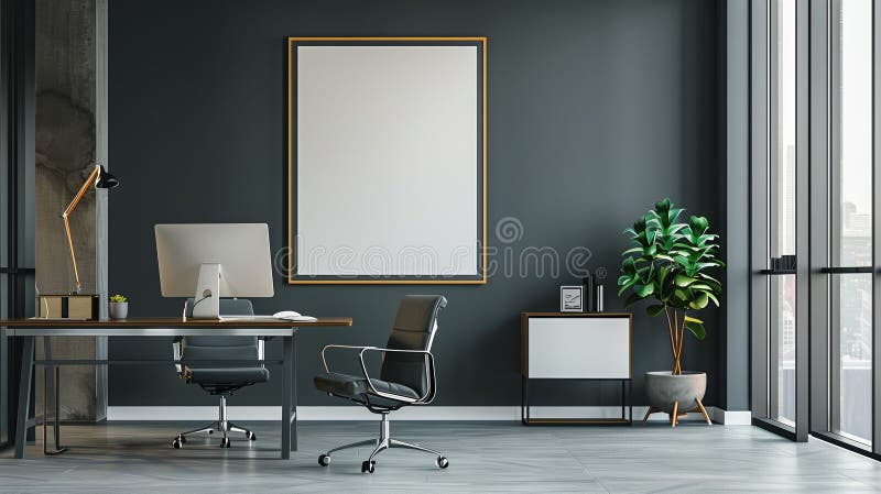 Modern Office Space Mock-Up Featuring Empty Wall Poster, Neutral ...