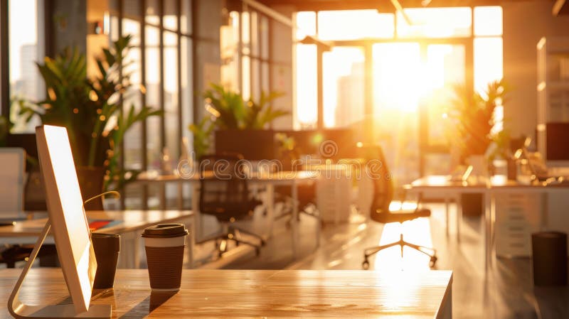 Modern Office Space with Morning Sunlight. Generative Ai Stock ...