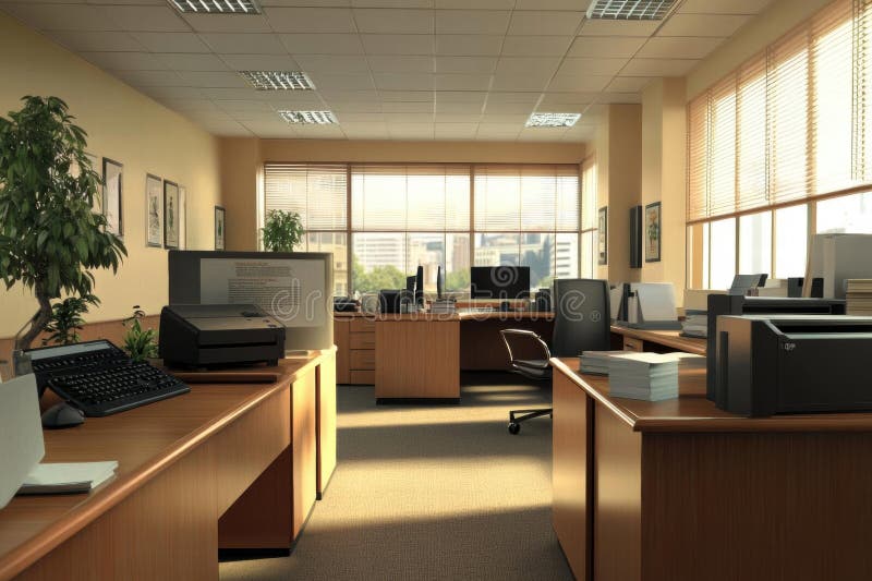 Modern Office Space with Natural Light and Workspace Productivity Setup ...