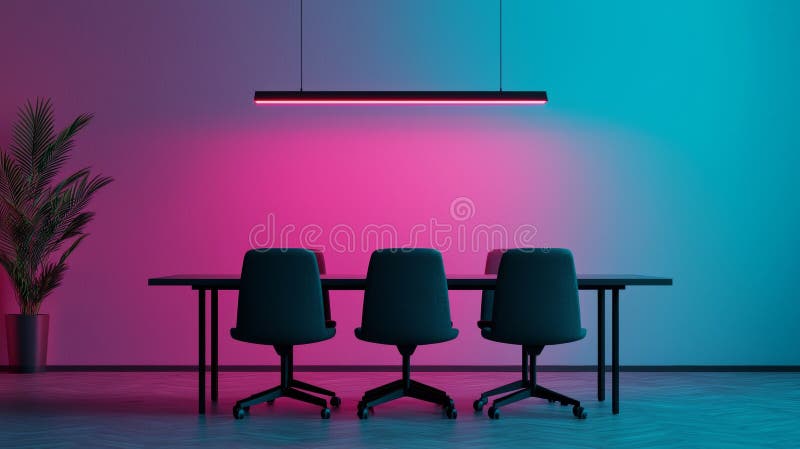 Modern Office Space with Neon Lighting and Chairs Stock Illustration ...