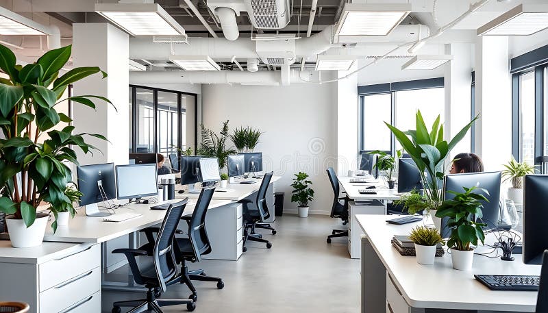 Modern Office Space, Open Plan Workplace Interior, Desks Chairs ...