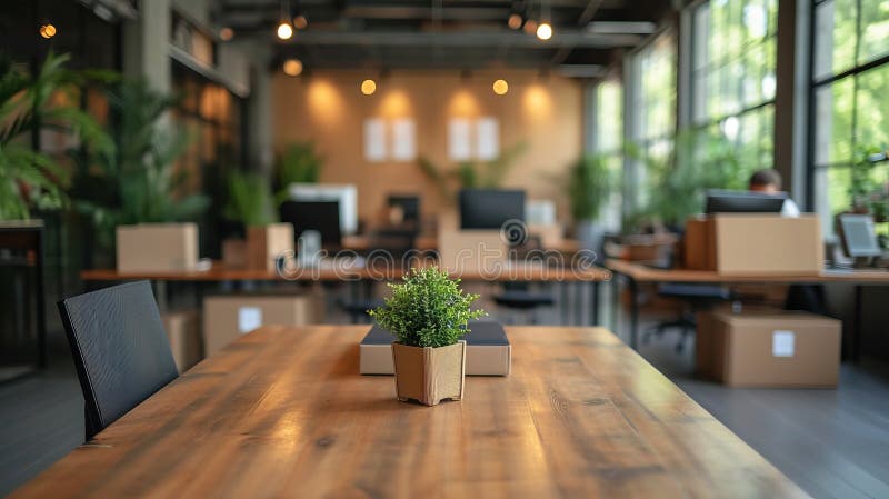 A Modern Office Space with Packed Boxes Company Downsizing Stock ...