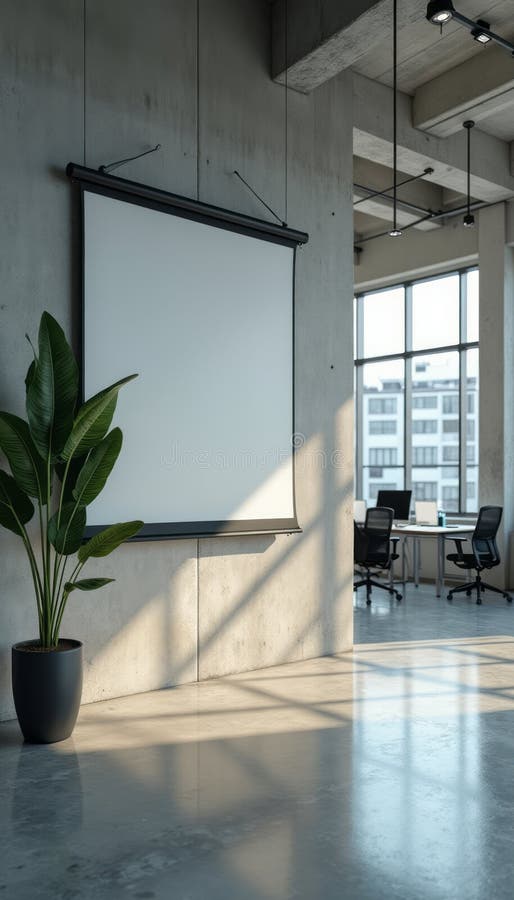Modern Office Space with a Projector Screen and Lush Greenery Stock ...