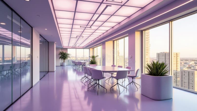 Modern Office Interior Purple Walls City View Stock Photos - Free ...