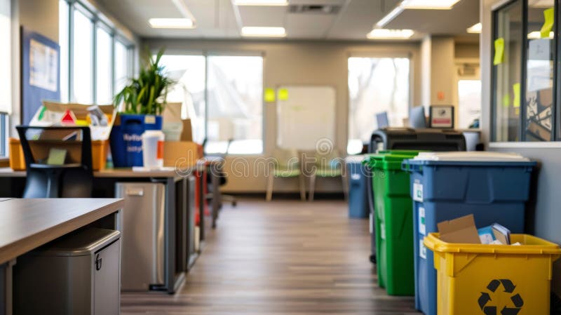 Modern Office Space with Recycling Bins Stock Illustration ...