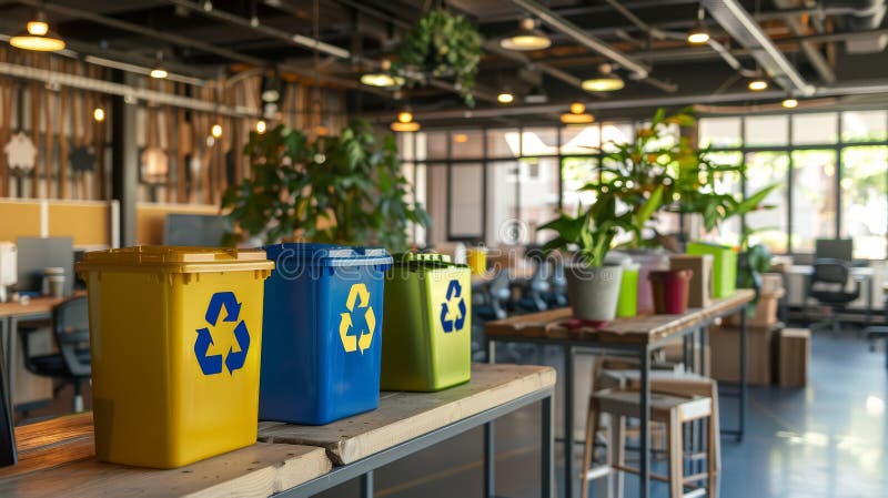 Modern Office Space with Recycling Bins Stock Illustration ...