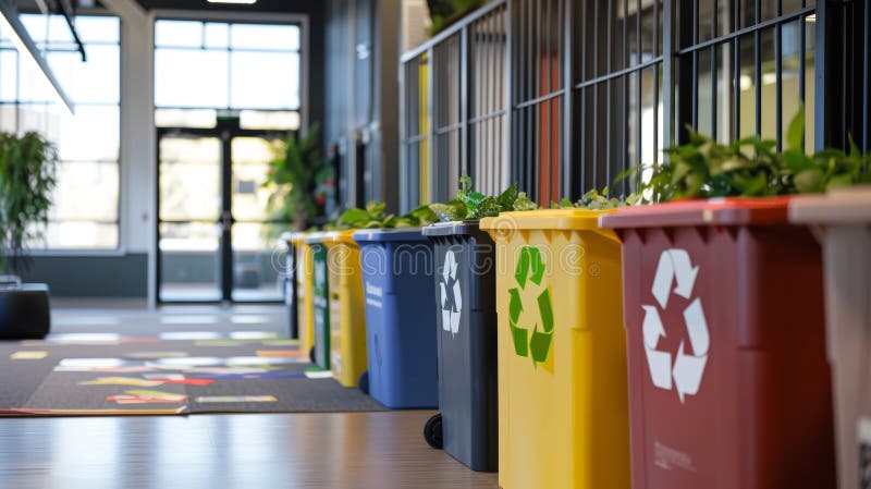 Modern Office Space with Recycling Bins Stock Illustration ...