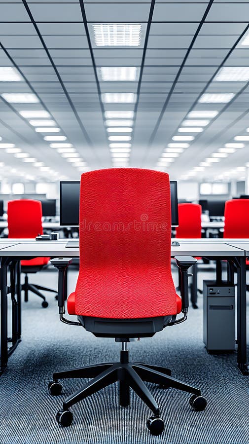 Modern Office Space with Red Ergonomic Chair Stock Illustration ...