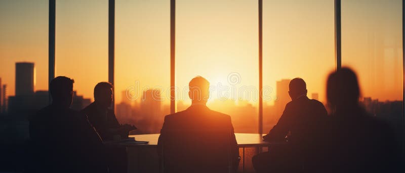 Modern Office Space with Round Table and Sunset View Stock Photo ...