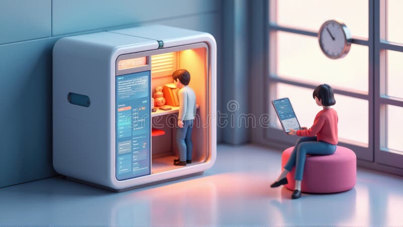 Modern Office Space with Smart Technology and Remote Worker Stock ...