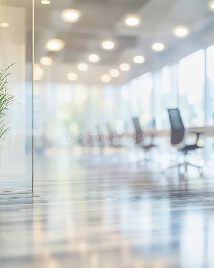 Modern Office Space with Soft Lighting and Panoramic Windows Promoting ...