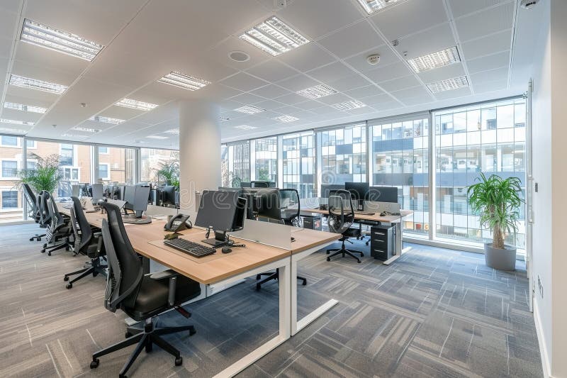 Modern Office Space with Stylish Desks and Ergonomic Workstations for Productive Work ...