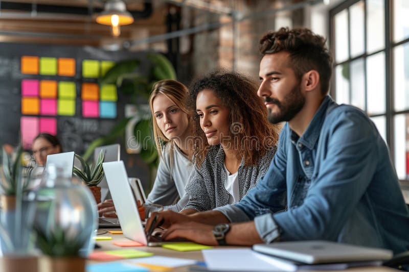 In a Modern Office Space Teeming with Technology and Creative ...