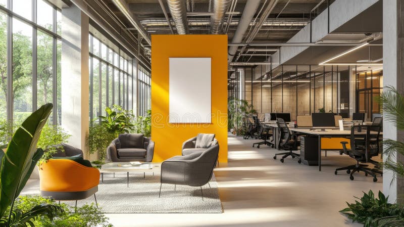 Modern Office Space with Vibrant Colors and Green Plants Stock ...