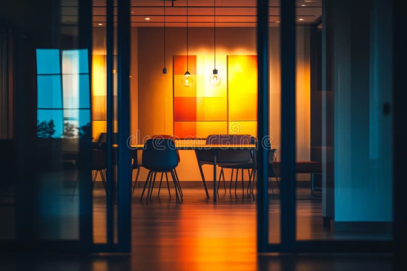 Modern Office Space with Warm and Cool Color Tones in Background Stock ...