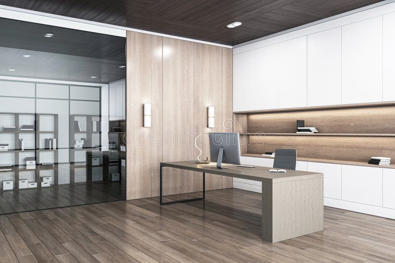 Modern Office Space with Wooden Accents and Ample Natural Light ...
