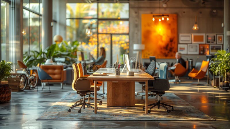 Modern Office Space with Wooden Table and Chairs Stock Photo - Image of ...