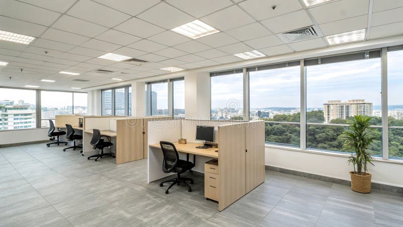 A Modern Office Space with Workstations. a Spacious Room with Light ...