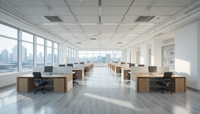 A Modern Office Space with Workstations. a Spacious Room with Light ...