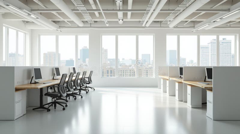 A Modern Office Space with Workstations. a Spacious Room with Light ...