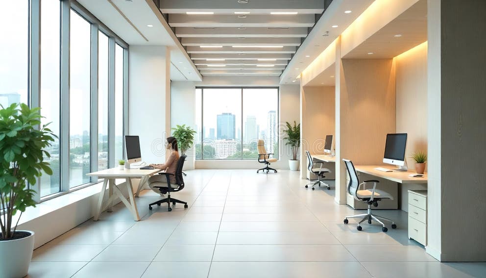 A Modern Office Space with Workstations. a Spacious Room with Light ...