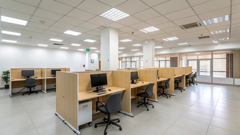 A Modern Office Space with Workstations. a Spacious Room with Light ...