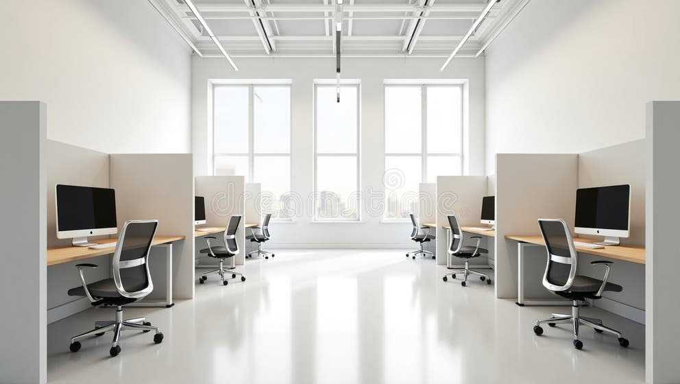 A Modern Office Space with Workstations. a Spacious Room with Light ...