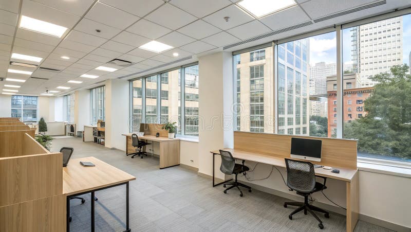 A Modern Office Space with Workstations. a Spacious Room with Light ...